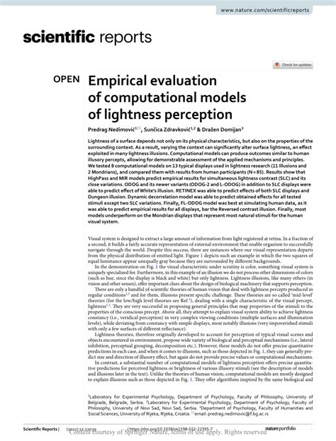 Pdf Empirical Evaluation Of Computational Models Of Lightness Perception