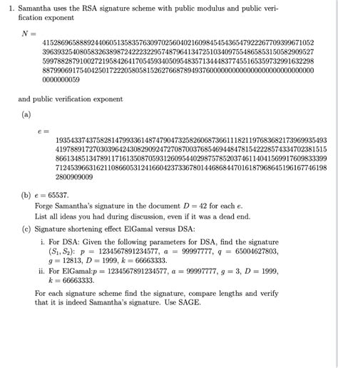 Solved 1 Samantha Uses The Rsa Signature Scheme With Public