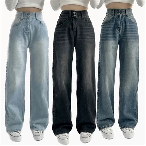 허리잘록 투버튼빈티지워싱 연청 진청 흑청 와이드 하이웨스트 롱팬츠 뒷밴딩 3color 에이블리 스토어