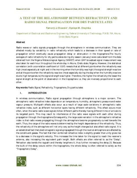 Pdf A Test Of The Relationship Between Refractivity And Radio Signal