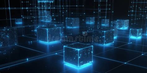 Cube Technology On Converging Point Of Circuit With Abstract Blue Background Blockchain Network