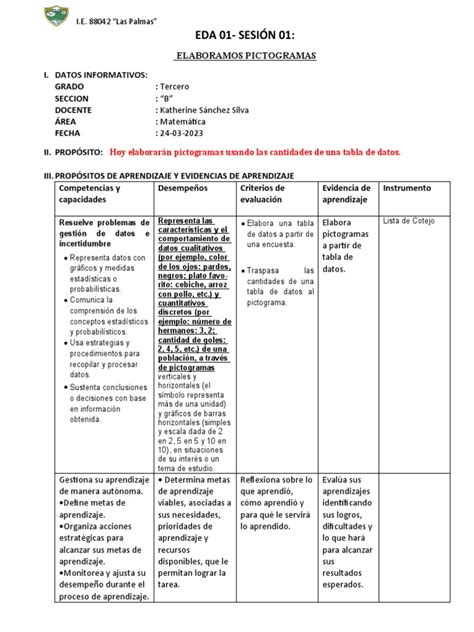 Sesión 2 Eda 1 Mat Pictogramas Pdf Aprendizaje Estadísticas