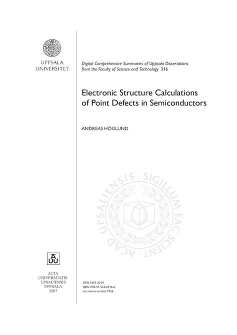 Pdf Electronic Structure Calculations Of Point Defects In Semiconductors170411 · 2009 2