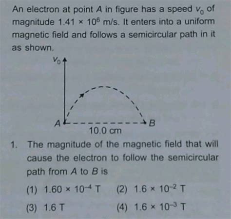 An Electron Point A In Figure Has A Speed V Of Magnitude 1 41 X 106 M