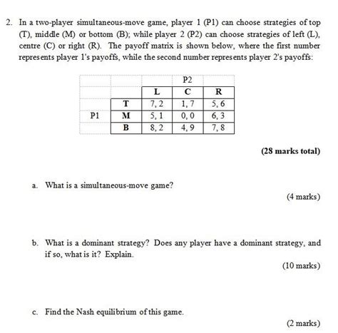solved 2 in a two player simultaneous move game player