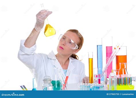 Chemical Laboratory Scientist Woman With Glass Flask Stock Image Image Of Glasses Experiment