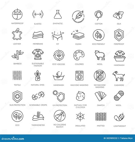 Set Of Fabric Features Icons Line Art Style Icons Bundle Vector Illustration Stock