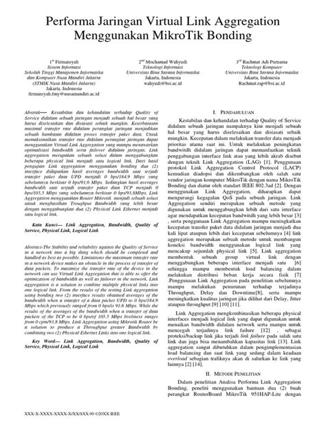 Performa Jaringan Virtual Link Aggregation Menggunakan Mikrotik Bonding Pdf