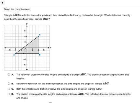 select the correct answer triangle abc is reflected across the y axis