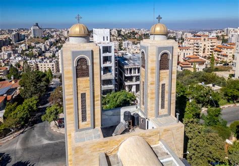 Skyline Of Ramallah Palestine With Large Christian Church Stock Image