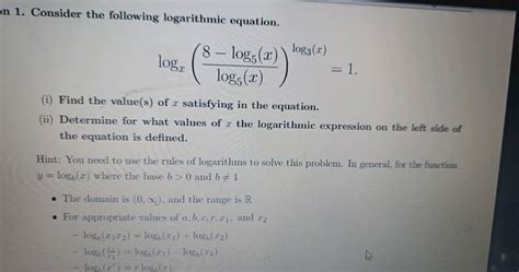 on 1 consider the following logarithmic equation logx log5 x 8−log5