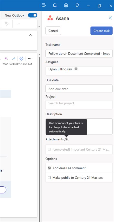 Asana App Integration In Outlook Limits File Size To 3mb Integrations