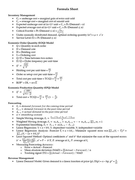 F21 Isom2700 Final Formula Sheet Pdf Regression Analysis Errors And Residuals