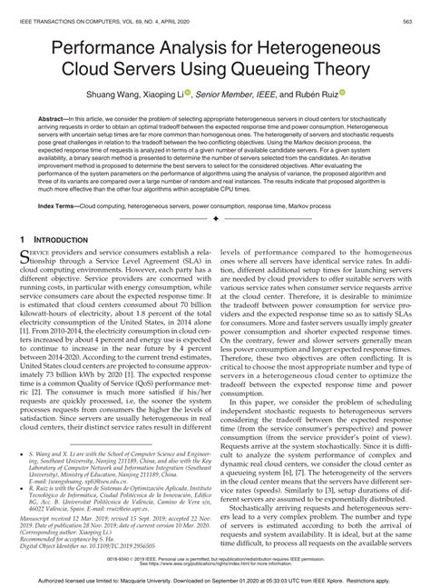 Pdf Performance Analysis For Heterogeneous Cloud Servers Using
