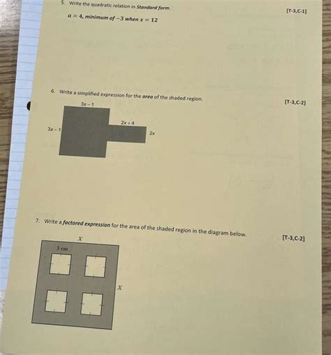 Solved 5 Write The Quadratic Relation In Standard Form