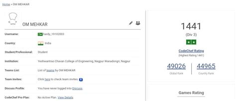 Om Mehkar On Linkedin Codechef Achievementunlocked 10 Comments