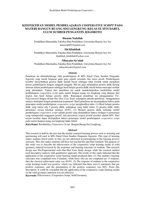 Pdf Keefektifan Model Pembelajaran Cooperative Script Pada Materi