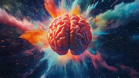 Concept Art Of A Human Brain Exploding Colorful Particles Premium Ai
