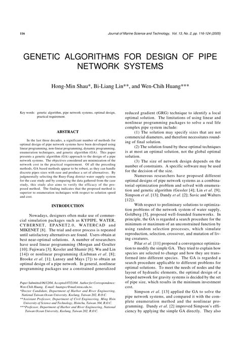 Pdf Genetic Algorithms For Design Of Pipe Network Systems