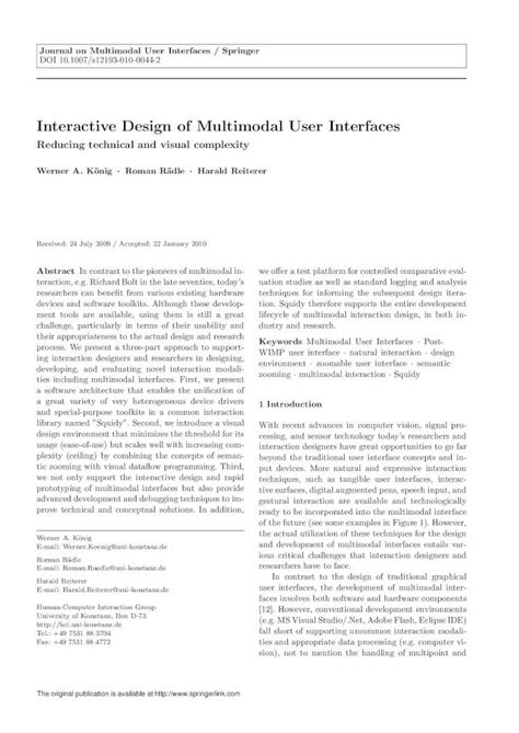 Pdf Interactive Design Of Multimodal User Interfaces Hciuni