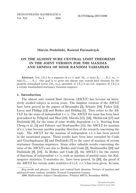 Pdf On The Almost Sure Central Limit Theorems In The Joint Version
