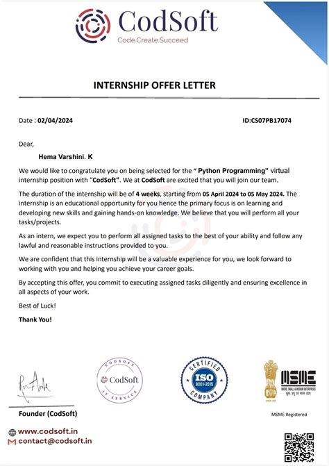 Grabbing A Python Programming Internship At Codsoft Hemavarshini