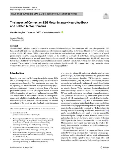 Pdf The Impact Of Context On Eeg Motor Imagery Neurofeedback And Related Motor Domains
