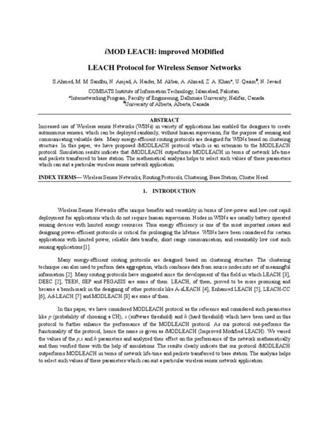 Imod Leach Protocol Pdf Wireless Sensor Network Routing
