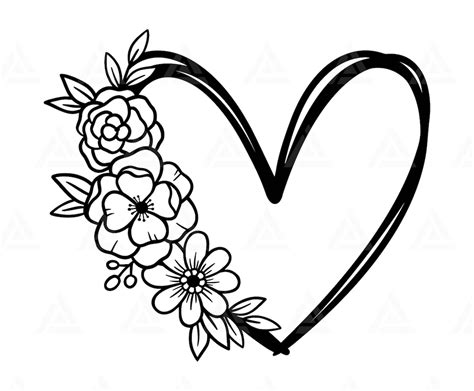 Floral Heart Svg Flower Heart Svg Hand Drawn Heart Doodle Heart Scribble Heart Valentines