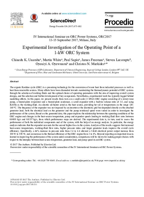 Pdf Experimental Investigation Of The Operating Point Of A 1 Kw Orc