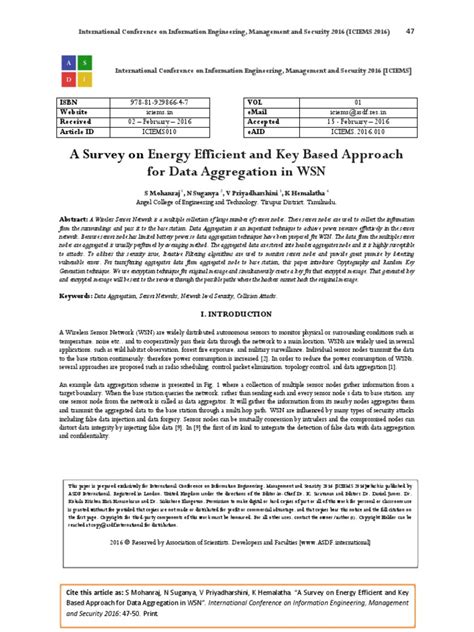 A Survey On Energy Efficient And Key Based Approach For Data Aggregation In Wsn Pdf