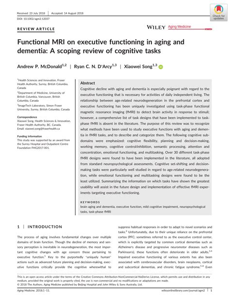 Pdf Functional Mri On Executive Functioning In Aging And Dementia A