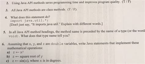 Solved 2 Using Java Api Methods Saves Programming Time And