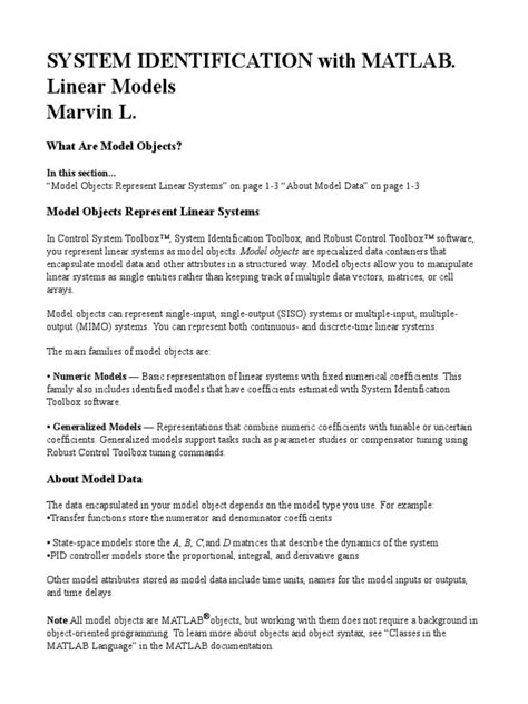 system identification with matlab linear models pdf nonlinear