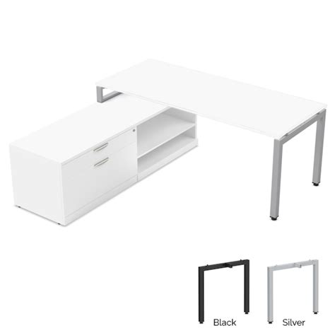 Open Steel Leg L Desk With File Bench Wall Hutch