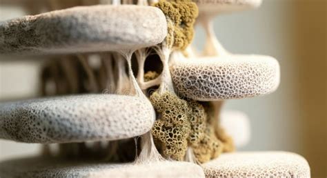 Close Up Of Porous Structures With Organic Growth And Fiber Details