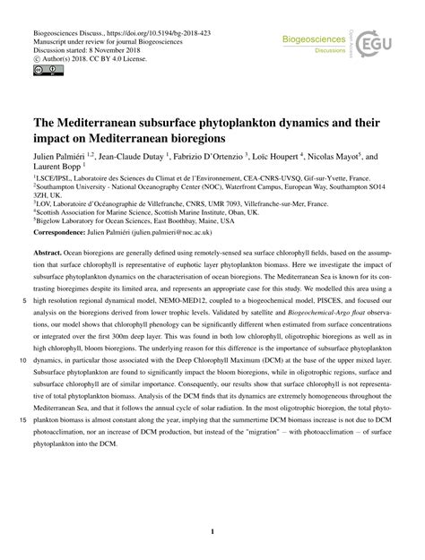 The Mediterranean Subsurface Phytoplankton Dynamics And Their Docslib