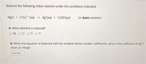 Solved Balance The Following Redox Reaction Under The Chegg Com