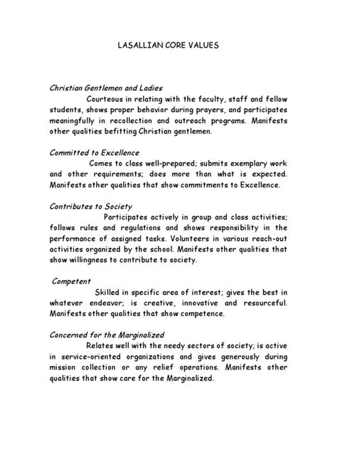 Lasallian Core Values Pdf