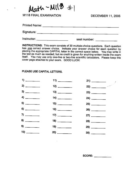 Final Exam With Answers Finite Mathematics Math Docsity