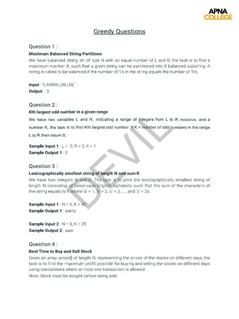 Greedy Questions Pdf