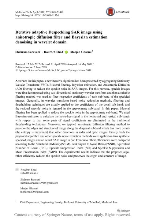 Iterative Adaptive Despeckling Sar Image Using Anisotropic Diffusion