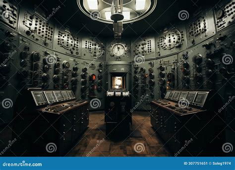 Command Post Of A Retro Analog Control Center For An Industrial Facility Or Nuclear Power Plant