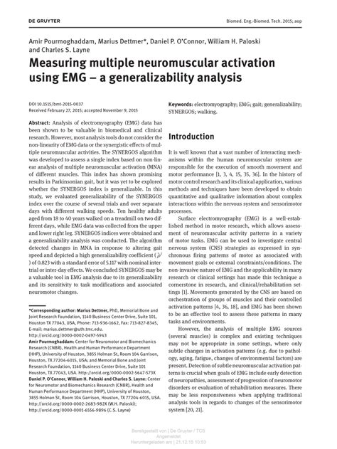 Pdf Measuring Multiple Neuromuscular Activation Using Emg A Generalizability Analysis