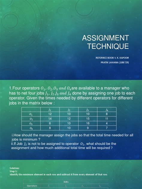 Assignment Technique Pdf Matrix Mathematics Applied Mathematics