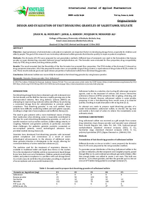 Pdf Design And Evaluation Of Fast Dissolving Granules Of Salbutamol