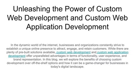 Ppt Unleashing The Power Of Custom Web Development And Custom Web Application Development