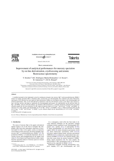 Pdf Improvement Of Analytical Performances For Mercury Speciation By