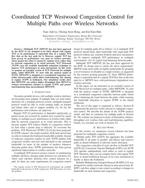 Pdf Coordinated Tcp Westwood Congestion Control For Multiple Paths