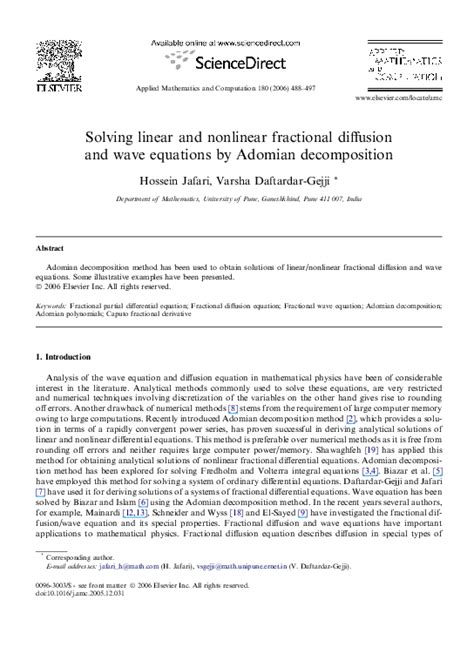 Pdf Solving Linear And Nonlinear Fractional Diffusion And Wave Equations By Adomian Decomposition